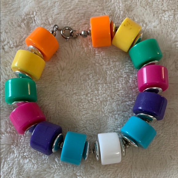 Unbranded | Jewelry | Rainbow Colored Barrel Beaded Bracelet Linked By ...